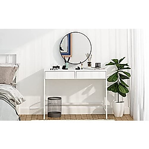 Treocho Computer Desk, Modern Simple 40 inch White Desk with 2 Drawers, Vanity Desk, Makeup Table for Home Office, Bedroom