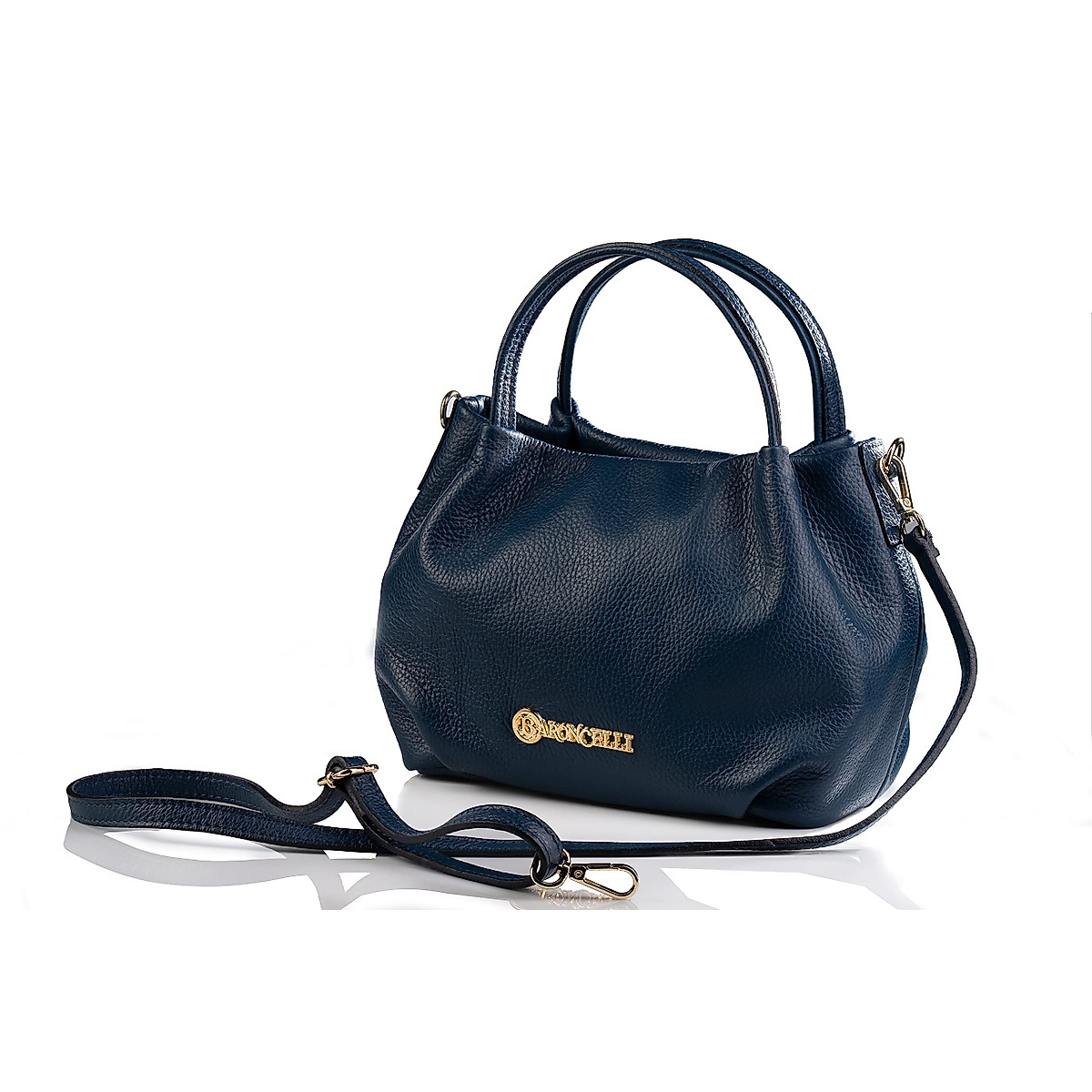 Baroncelli Italian Navy Blue Leather Purse for Women Genuine Soft Leather Medium Size Shoulder Crossbody Bag Made in Italy