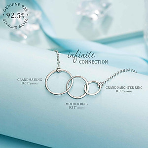 AnalysisyLove 3 Generations Necklace - Sterling Silver Interlocking Infinity 3 Circles Necklace for Grandma Mom Granddaughter, Birthday Jewelry Mothers Day Gift
