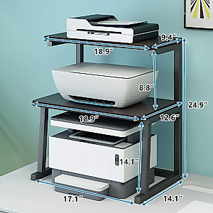 TMUCUNG Printer Stand Desktop Stand for Printer 3-Tier Multifunction Storage Book Shelf Floor Printer Table Space Organizer Perfect for Office Living Room Kitchen(Black)
