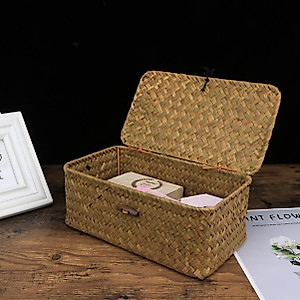 Storage Drawers Drawers Drawers Basket With Lid Woven Basket With Lid Rectangular Small Basket for Organize Snack (S) Shelf Shelf Shelf Woven Baskets