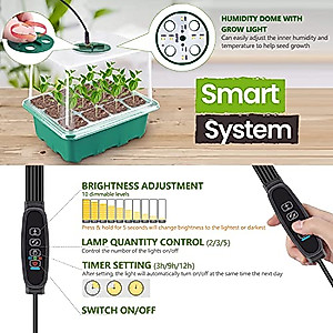 CANNABMALL Seed Starter Tray 5 Packs Seedling Starter Trays with Grow Light 8 LEDs, Timer, Dimmable, Seed Starting Trays Kit with Humidity Dome (60 Cells) Indoor Gardening Plant Germination Trays