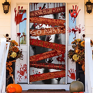 Large Halloween Zombie Door Cover, 35X73 Inch Bloody Handprint Halloween Front Door Cover Decoration Shadowy Figure Halloween Poster Scary Haunted House Party Supplies for Porch Indoor Office Window