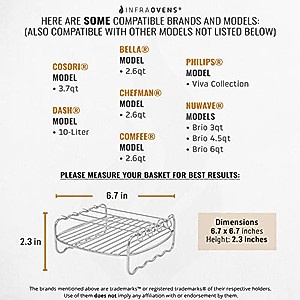 Air Fryer Skewer Rack Grate Compatible with Cosori, Chefman, Philips and more, Double Rack Kabob Airfryer Accessories for Bella, Dash, Nuwave® Brio, Multi-Purpose Stainless Steel