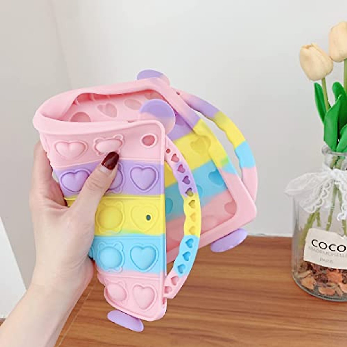 Case for Samsung Galaxy Tab A8 10.5 2021 X200/X205, Soft Silicone Rainbow Pattern Tablet Case with Lanyard with Built-in Foldable Kickstand Shockproof Cover Case
