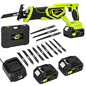 COPDUZI Cordless Reciprocating Saw,Brushless Cordless Saws With 21V 4.0Ah Battery Powered Electric, 0-3500SPM Variable Speed,12 Saw Blades Kit for Wood/Metal/PVC Cutting Included