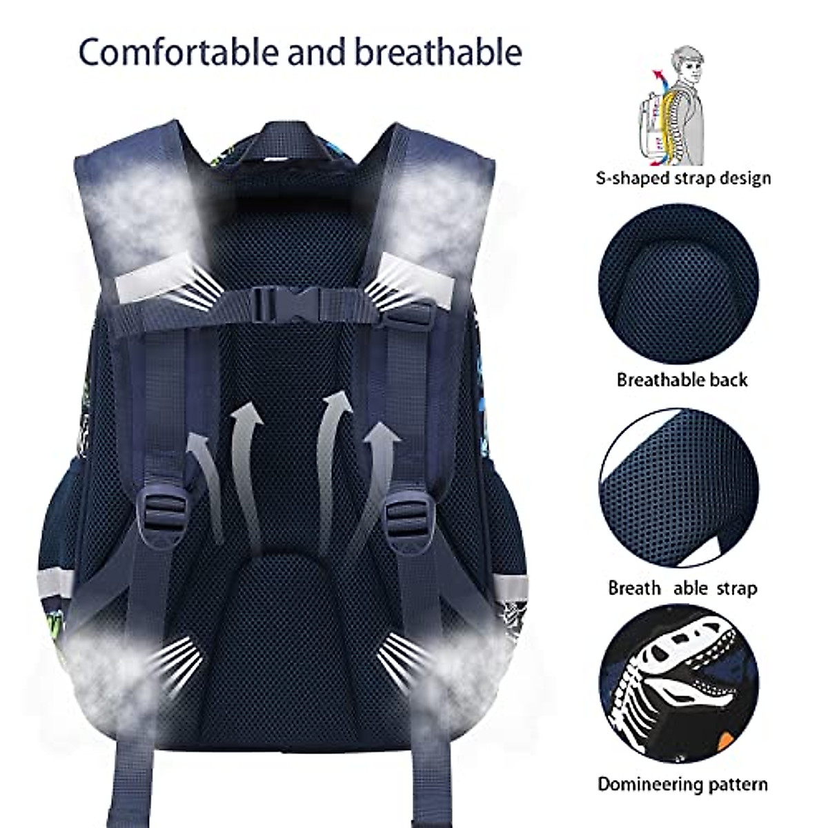 Wawakube 3Pcs Boys Dinosaur Backpack Set with Lunch Box Pencil Case, School Book Bag for Kids Elementary Preschool