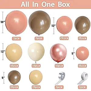 125PCS Dusty Rose Pink Nude Mauve Neutral Brown Ivory White Boho Balloons Balloon Garland Kit, Baby Shower Balloons Girls, Boho Teddy Bear Neutral Birthday Wedding Baby Shower Party Decorations for Girl