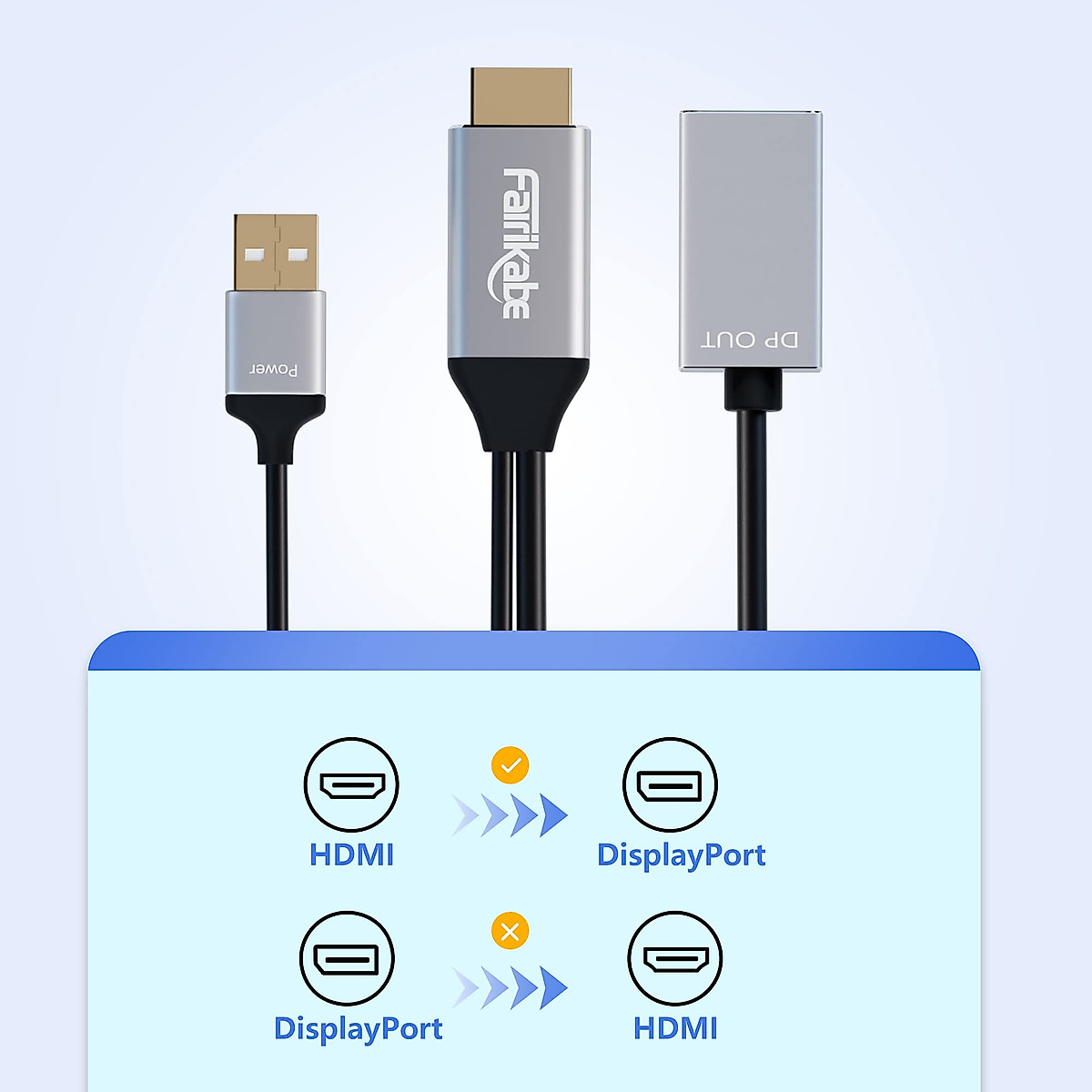 fairikabe HDMI to DisplayPort Adapter 4K60Hz, Active HDMI 2.0 Male to DisplayPort 1.2 Female Converter, HDMI Output to DP Input Adapter for Monitor, Xbox One, PS4, Mac Mini