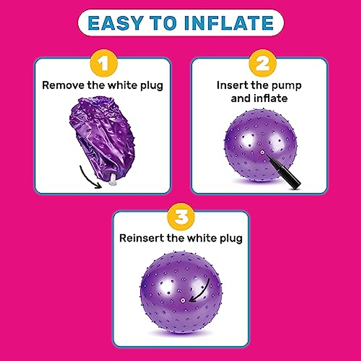 Bedwina Big Knobby Balls - (Pack of 5) 18 Inch Fun Bouncy Balls for Toddlers and Kids – Plus Added Hand Air Pump, Great for Tactile Sensory Balls, Spiky Stress Ball, Fidget Toys, and Party Favors