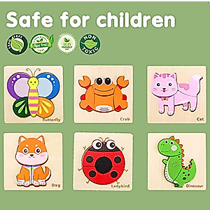 Tmgooyier Wooden Toddler Jigsaw Puzzle Gift Toy for 1 2 3 Years Old Boys and Girls,6 Pack Animal Shape Montessori Toy for Infant,Toddler Sensory Toy,Fine Motor Skill Early Learning Educational Gift