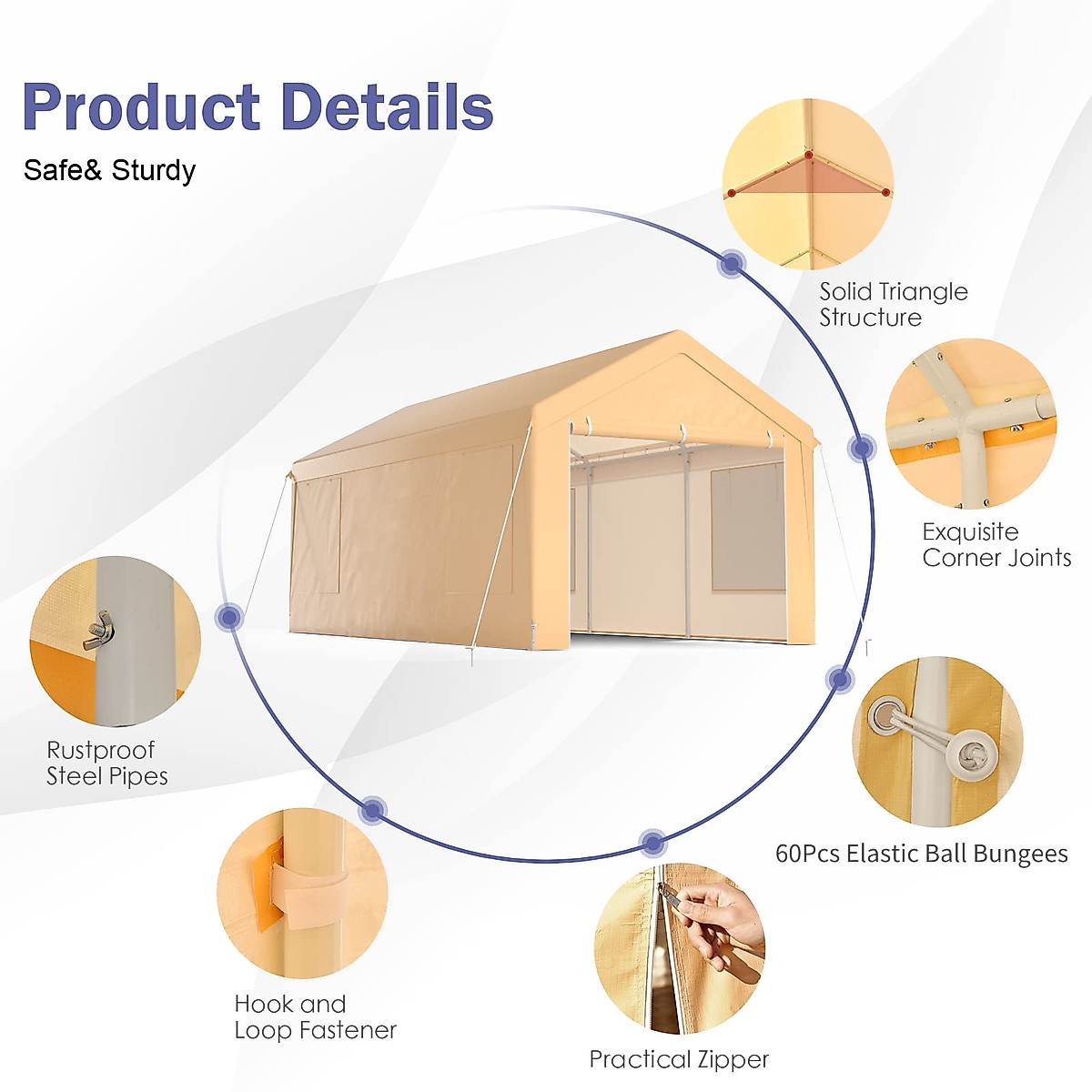 Tangkula 10x20 Ft Heavy Duty Carport, Portable Garage with Removable Sidewalls, Roll-up Door, Ventilated Windows, Metal Car Port for Auto, Truck, Boat, SUV (Yellow)
