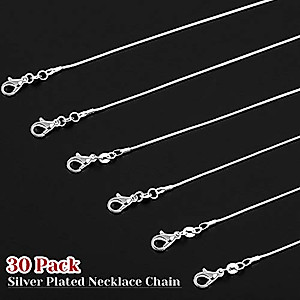 Paxcoo 30 Pack Necklace Jewelry Chain Bulk Silver Snake Chain Necklace for Jewelry Making, 1.2 mm (22 Inches)