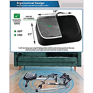Rowing Machine Seat Cushion - 100% Gel Padded Rower Seat Cushion for Hydrow, Concept 2 Rowing Machine and Other Row Machines - Rower Accessories and Seat Pad (Black)