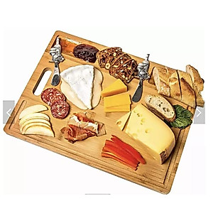 Large Organic Bamboo Cutting Board - Wooden Charcuterie Cheese Serving Platter, X-Large