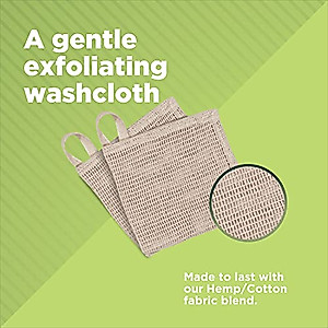 Bean Products Hemp Washcloth - Loose Weave Design for Effective Cleaning - Open Knit Exfoliating Wash Cloth - Fast Drying, Anti-Fungal, Eco-Friendly Hemp & Organic Cotton - 10” x 12”, 1 Pack