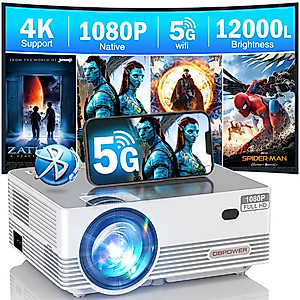 Native 1080P WiFi Bluetooth Projector, DBPOWER 9500L Full HD Outdoor Movie Projector Support iOS/Android Sync Screen&Zoom, Home Theater Video Projector Compatible w/PC/DVD/TV/Carrying Case Included