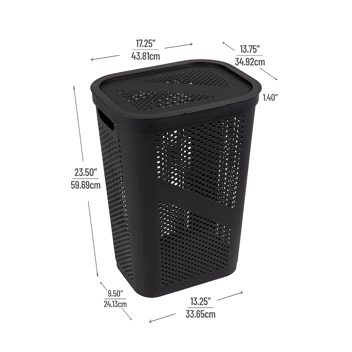 Mind Reader 60L Slim Laundry Hamper, Clothes Basket, Lid, Ventilated, Plastic, 17.25"L x 13.75"W x 23.5"H, Set of 2, Black