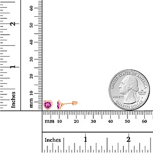 Solid 14K Rose Gold 6mm Heart Shaped Created Pink Sapphire Birthstone Bezel Screw Back Stud Earrings