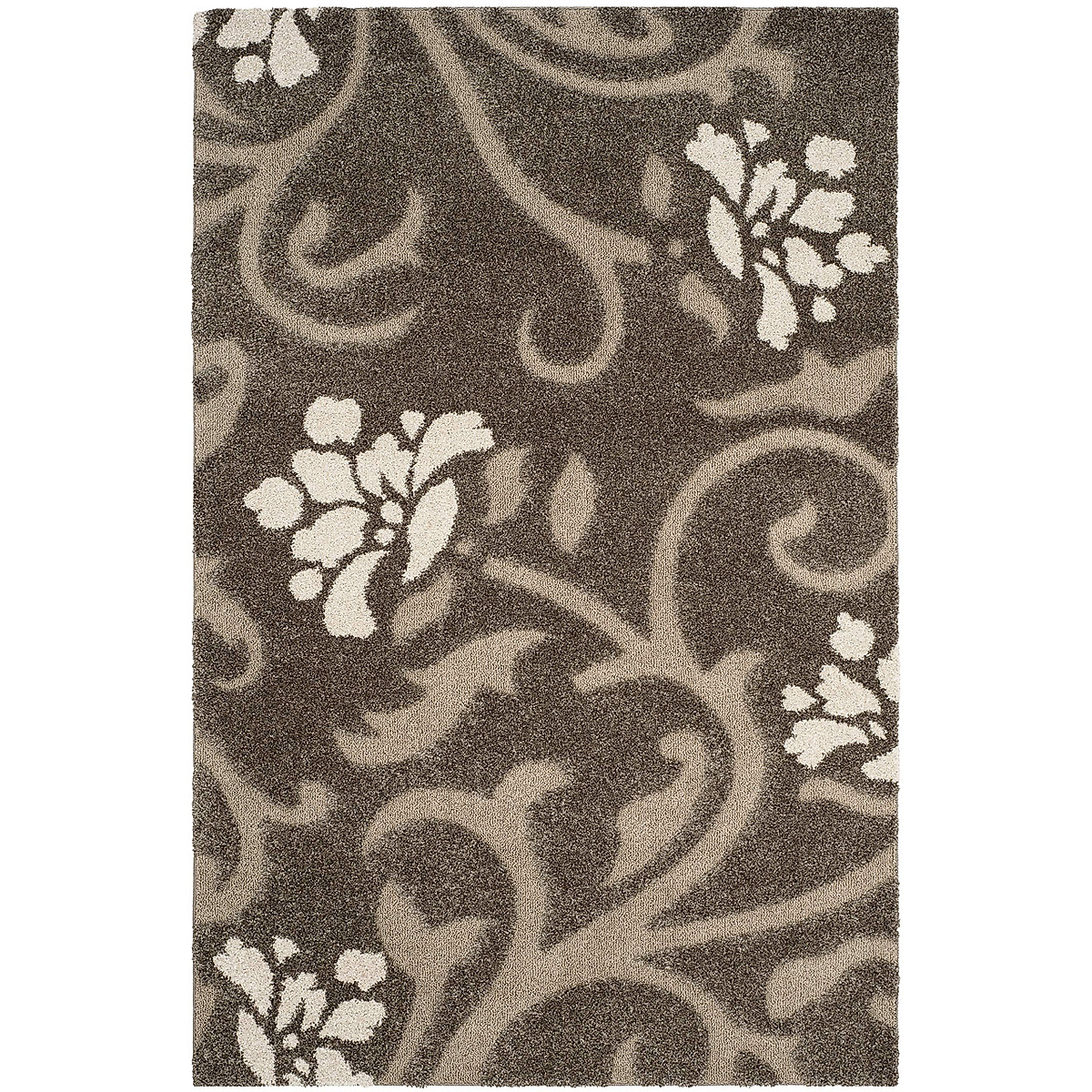 SAFAVIEH Florida Shag Collection Area Rug - 8' x 10', Smoke & Beige, Floral Design, Non-Shedding & Easy Care, 1.2-inch Thick Ideal for High Traffic Areas in Living Room, Bedroom (SG464-7913)