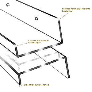 Jansburg 24 Inch Clear Floating Shelves 4 Pack Acrylic Shelves Invisible Floating Wall Ledge Bookshelf, 5MM Thick Kids Book Display Shelves Wall Mounted Bathroom Kitchen Organizer