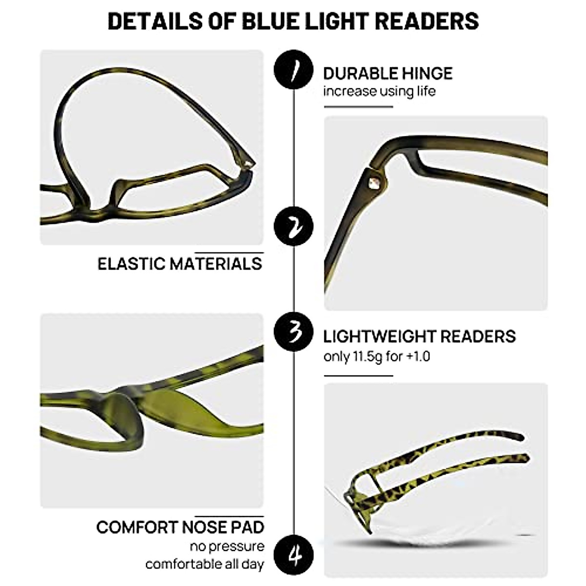OCCI CHIARI Blue Light Blocking Glasses for Men Readers 0 1.0 1.25 1.5 2 2.25 2.5 3 3.5 4.0 5.0 6.0 ( Green Demi , 2.25 )