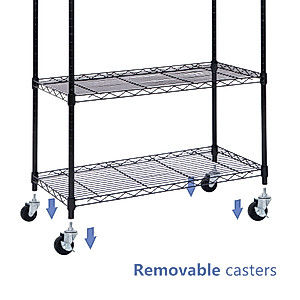 JupiterForce 5-Shelf Adjustable, Heavy Duty Storage Shelving Unit with 4 Wheel Casters, Metal Organizer Wire Rack for Kitchen, Office, Garage, Black (30L x 14W x 62H)