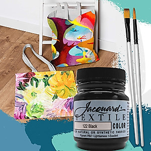 Moshify Jacquard Products Black Textile Color - Fabric Paint Made in USA - JAC1122 2.25-Ounces - Bundled Brush Set