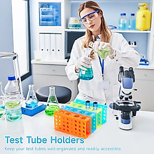 8 Pcs Test Tube Holders, 4-Way Interlocking Tube Racks for 0.5ml/ 1.5ml/ 10ml/ 15ml/ 50ml Centrifuge Tubes, Plastic Multi Tube Stands, Lab Experiment Supplies