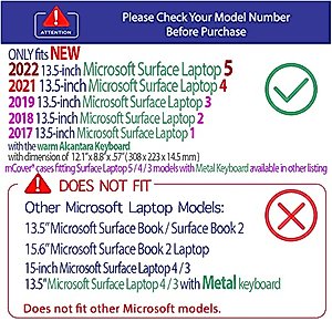 mCover Hard Case Only Compatible for 13.5" Microsoft Surface Laptop (5/4 / 3/2 / 1) with Alcantara Keyboard - Clear