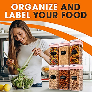 Cheer Collection Airtight Food Storage Containers, Kitchen Storage Containers for Pantry, Set of 6 Food Containers with Lids Airtight, Pantry Storage Containers & Organizers with Lids, 12L, Pink