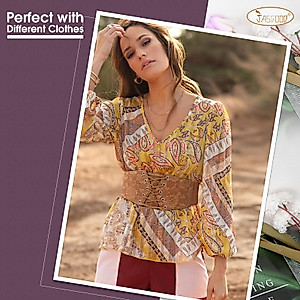 JASGOOD 2 Pack Women Elastic Wide Waist Belt Lace-up Tied Waspie Corset Belt for Dress