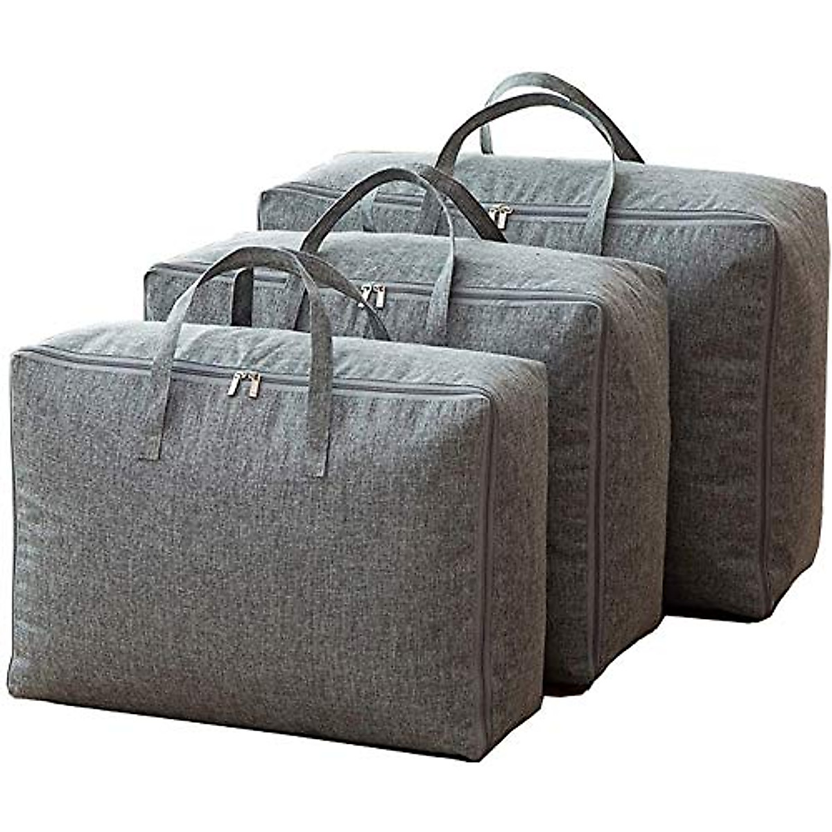 N / D Large-Capacity Storage Bag with Zipper and Handle, odorless, Waterproof, Moisture-Proof, Carrying Bag, Bed Storage Bag, Blanket, Clothes, Quilt, Pillow, Moving Bag. (105L 75L 50L) (Gray-3)