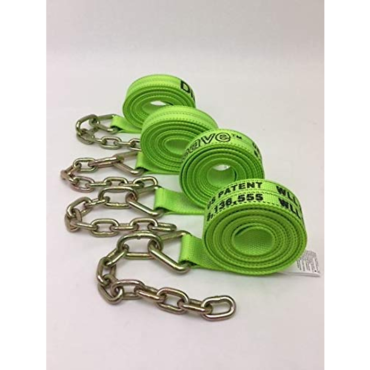 Safe 'n Secure 8 Point Heavy Duty Hi Viz Diamond Weave 18' Strap Kit for Rollback/Flatbed Tie Downs with 12" Chain Tail