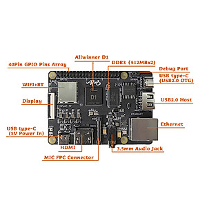 Sipeed Nezha 64bit RISC-V Linux SBC Development board, Allwinner D1@1.0GHz with 1GByte DDR3, Support Tina/Debian system