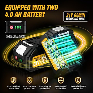 TaskStar Heat Gun with Two 4.0Ah Battery,21V Cordless Heat Gun 122℉-1022℉ Fast Heating Soldering,Hot Air Gun Kit with LCD Digital,6 Nozzle, Led Light,Suitcase for Shrink Tubing, PVC Wrap, Crafts