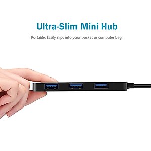 KOOTION 4-Port USB 3.0 Hub, Ultra-Slim Data Hub (5Gbps Transfer Speed) with LED Indicator for MacBook, Windows PC, Surface, Mobile HDD, Ultrabook, Flash Drive, Laptop (Black)