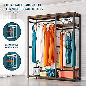 Raybee Free Standing Closet Organizer System,Clothing Rack with Shelves,Wardrobe Closet for 250+ Clothing Racks for Hanging Clothes 400 LBS Heavy Duty Clothes Rack Garment Rack 16"D x 47.33"W x 71"H