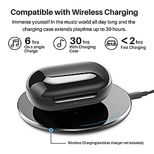 FUWANG Wireless Earbuds Bluetooth 5.1 Headphones Touch Control with Wireless Charging Case IPX8 Waterproof Noise Cancelling in Ear Light-Weight Built-in Microphone Headset Premium Deep Bass Black
