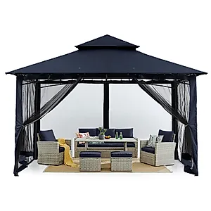 MASTERCANOPY Outdoor Garden Gazebo for Patios with Stable Steel Frame and Netting Walls (10x10,Navy Blue)