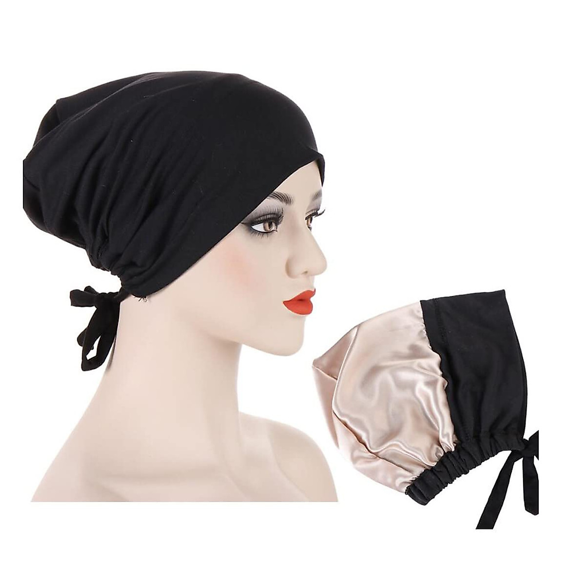 Lucky staryuan ® 3Pack Soft Muslim Turban Hat Inner Hijab Caps Underscarf Bonnet Hat Headwear for Cancer (White Black Grey)