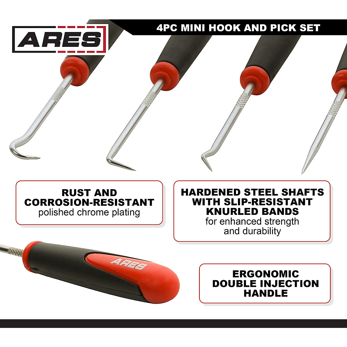 ARES 10036 - Precision Hook, Pick, and Driver Set - 12-Piece Set Includes Angled, Straight, and Full Hooks and Picks – Flathead, Phillips, and Torx Drivers - Easily Remove Pieces and Drive Fasteners