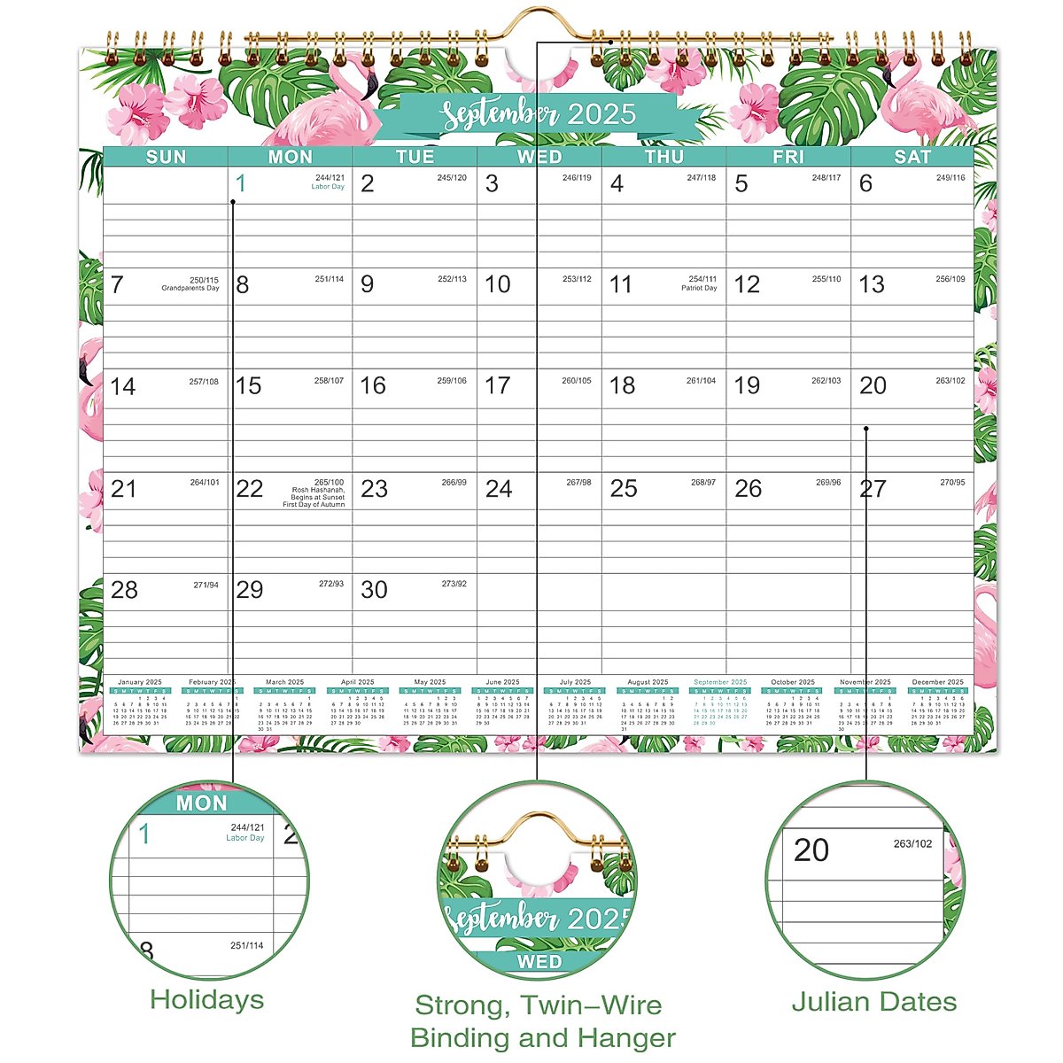 2025-2026 Wall Calendar - 18 Months Wall Calendar 2025-2026 from Jul. 2025 - Dec. 2026, 11" x 8.5", Twin-wire Binding, Ruled Blocks with Julian Dates