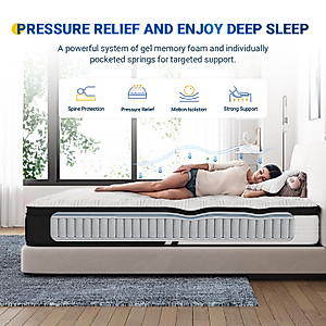 Avenco King Mattress, 10 Inch Innerspring Hybrid Mattress with Gel Memory Foam and Pocket Springs King Size Mattress for Motion Isolation, Pressure Relief & Supportive, CertiPUR-US Certified