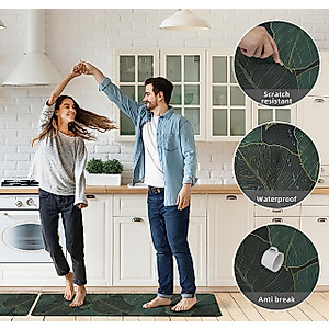 Kitchen Mats for Floor Cushioned Anti Fatigue Mats for Kitchen Floor Green Kitchen Floor Mat Memory Foam Boho Kitchen Rugs Luxury Kitchen Runner Kitchen Rugs Sets of 2, 17.3x28 + 17.3x47, 0.4 inches