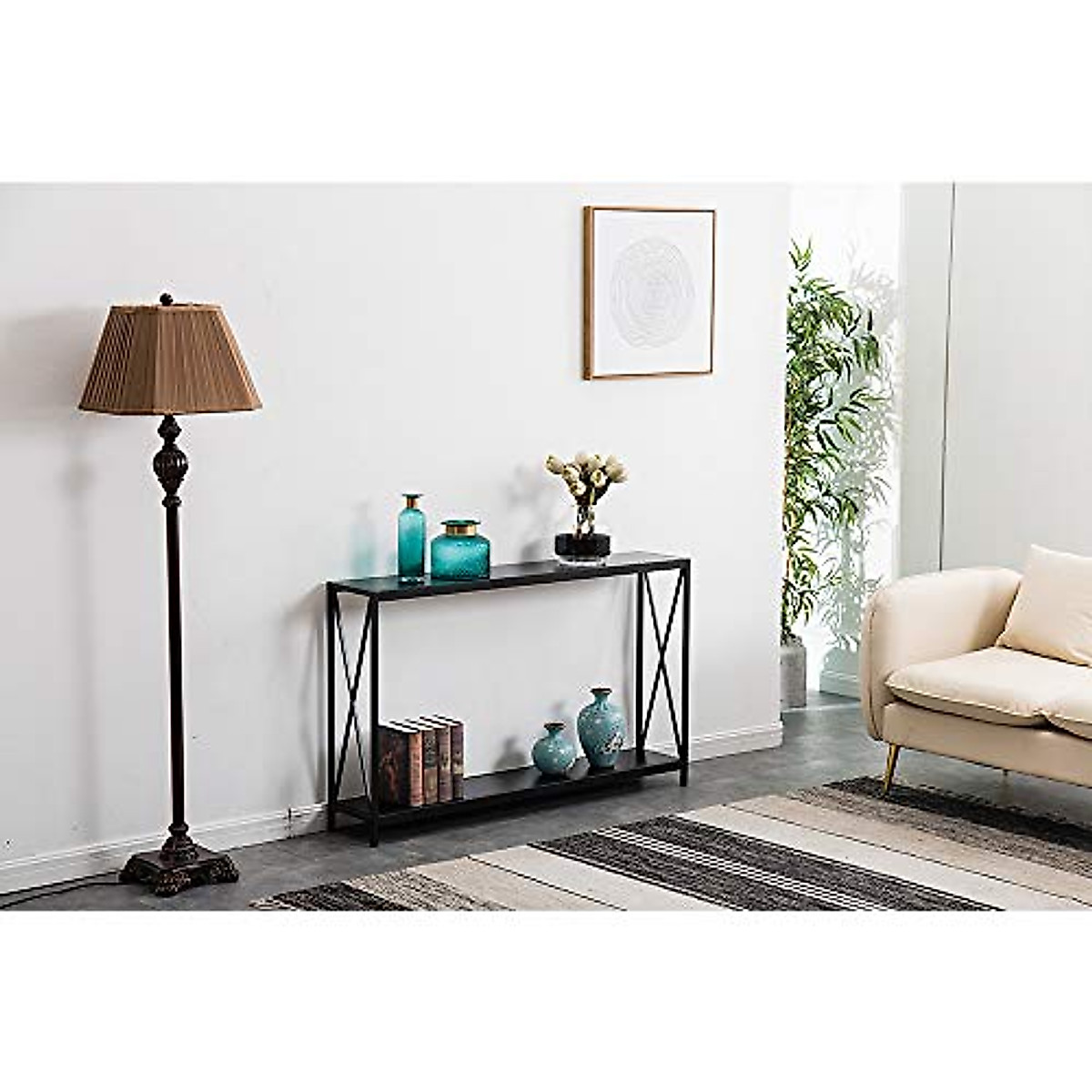 Volowoo Industrial Console Table, 3-Tier Entryway Table, Hallway Table, Narrow Sofa Table with Shelves, Entrance Table for Entryway, Living Room, Foyer, Hallway, Office, (Black)