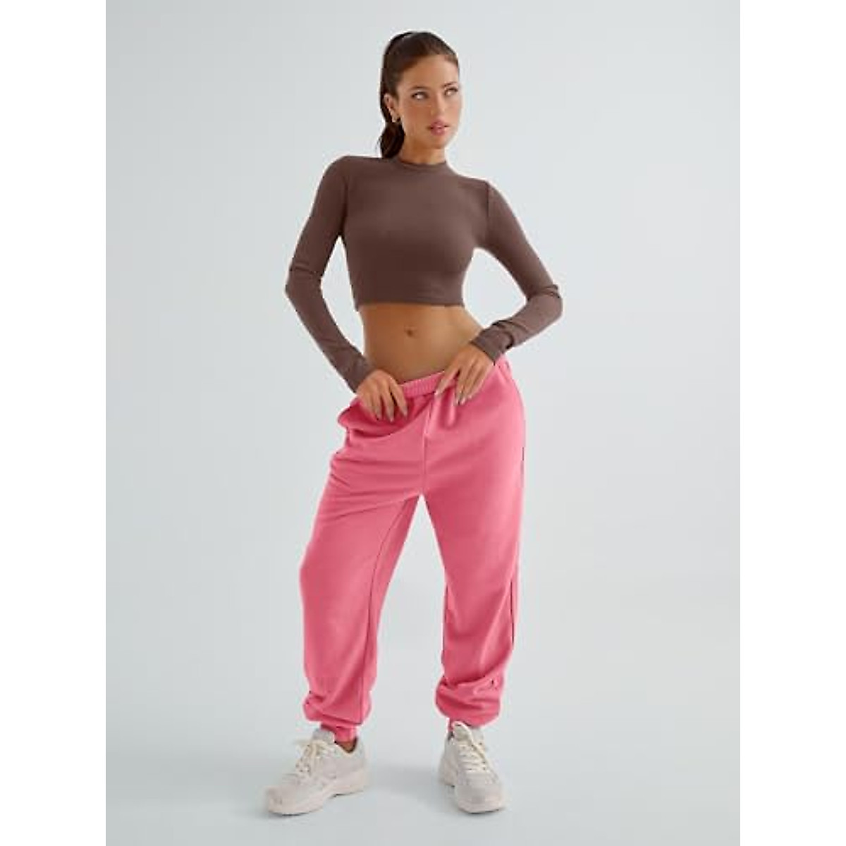 Yovela Pink Pants for Women Cute Sweatpants Teen Girls Pants High Waist Y2k Trendy Lounge Trousers with Pockets,