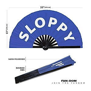 Sloppy hand fan foldable bamboo circuit hand fan funny gag slang words expressions statement gifts Festival accessories Rave handheld Circuit event fan Clack fans (Blue)
