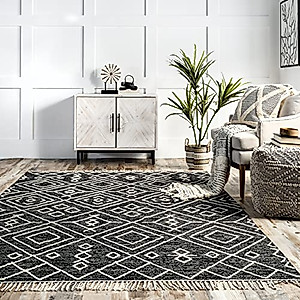 nuLOOM Cheryl Cotton Flatweave Diamond Trellis Tassel Area Rug, 6' x 9', Grey