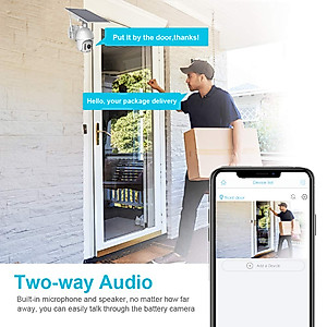 SOLIOM S600 Outdoor Home Security Camera, Wireless WiFi Pan Tilt 360° View Spotlight Solar Battery Powered System, Motion Detection and Siren, Color Night Vision, 2-Way Talk, Remote Access, Cloud/SD